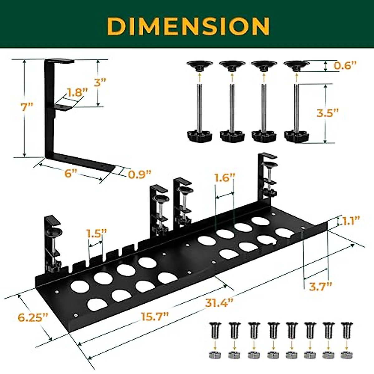 Metal Cable Management Tray Under Desk with Clamp Retractable Cord Organizer for Desk No Drill Cable Tray Basket for Wire Management Sturdy Metal Cable Management Under Desk with Clamp for Home Office