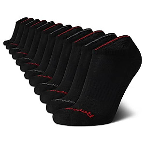 Reebok Men's Athletic No-Show Low Cut Socks with Cushion Comfort (12 Pack), Size 6-12.5, Classic Black