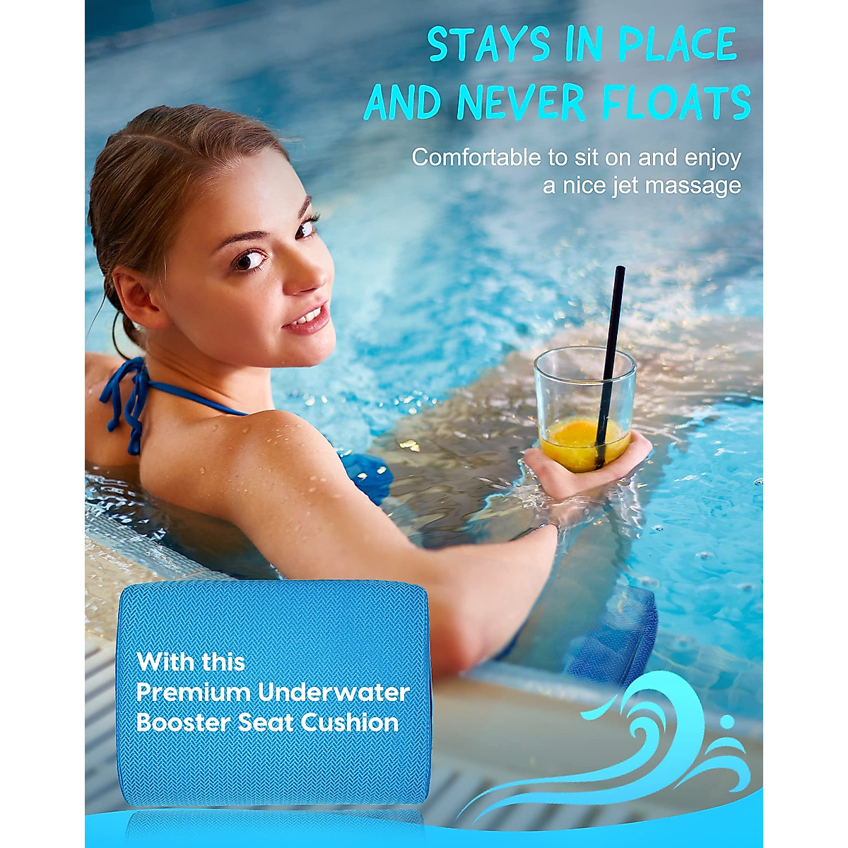 AOSYCO Hot Tub Booster Seat, Non-Slip Weighted Spa Pillow for Adult, Quick Dry Bathtub Cushion for Outdoor Indoor Bath, Bathroom Hottub Massage Accessories at Home, with Washable Mesh Cover