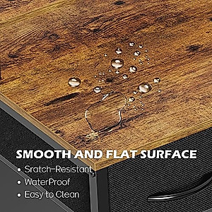 SUPERJARE L Shaped Gaming Desk with LED Lights & Power Outlets, Reversible Computer Desk with Shelves & Drawer, Corner Desk Home Office Desk, Rustic Brown