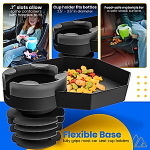 Kids Travel Tray – Large Base - Car Seat and Car Cup Holder Tray - Tray for Snacks, Entertainment, Toys – Includes Cup Holder – Fits Most Car Seats
