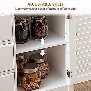 HOMCOM Modern Sideboard with Drawers, Buffet Cabinet with Storage Cabinets, Rubberwood Top and Adjustable Shelves for Living Room, Kitchen, TV Stand up to 60 Inches, White