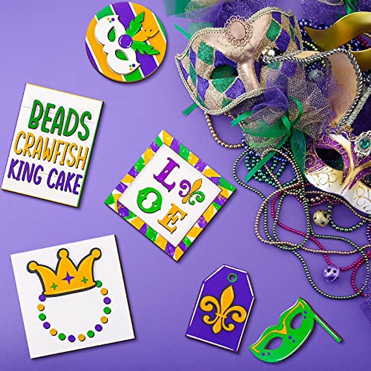 6 Pieces Wood Mardi Gras Decorations Mardi Gras Tiered Tray Decor Mardi Gras Home Decor Mardi Gras Home Decor Table Wooden Sign Carnival Table Sign for Masquerade Party Holiday Kitchen Centerpiece