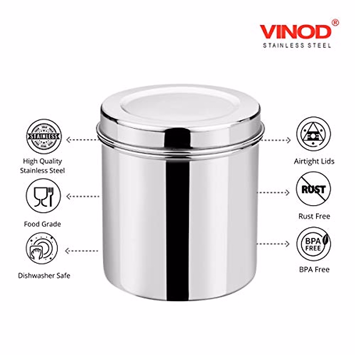 Vinod Stainless Steel Deep Dabba, Airtight Storage Container, 3 Piece Set - 350 ml, 500 ml, 750 ml