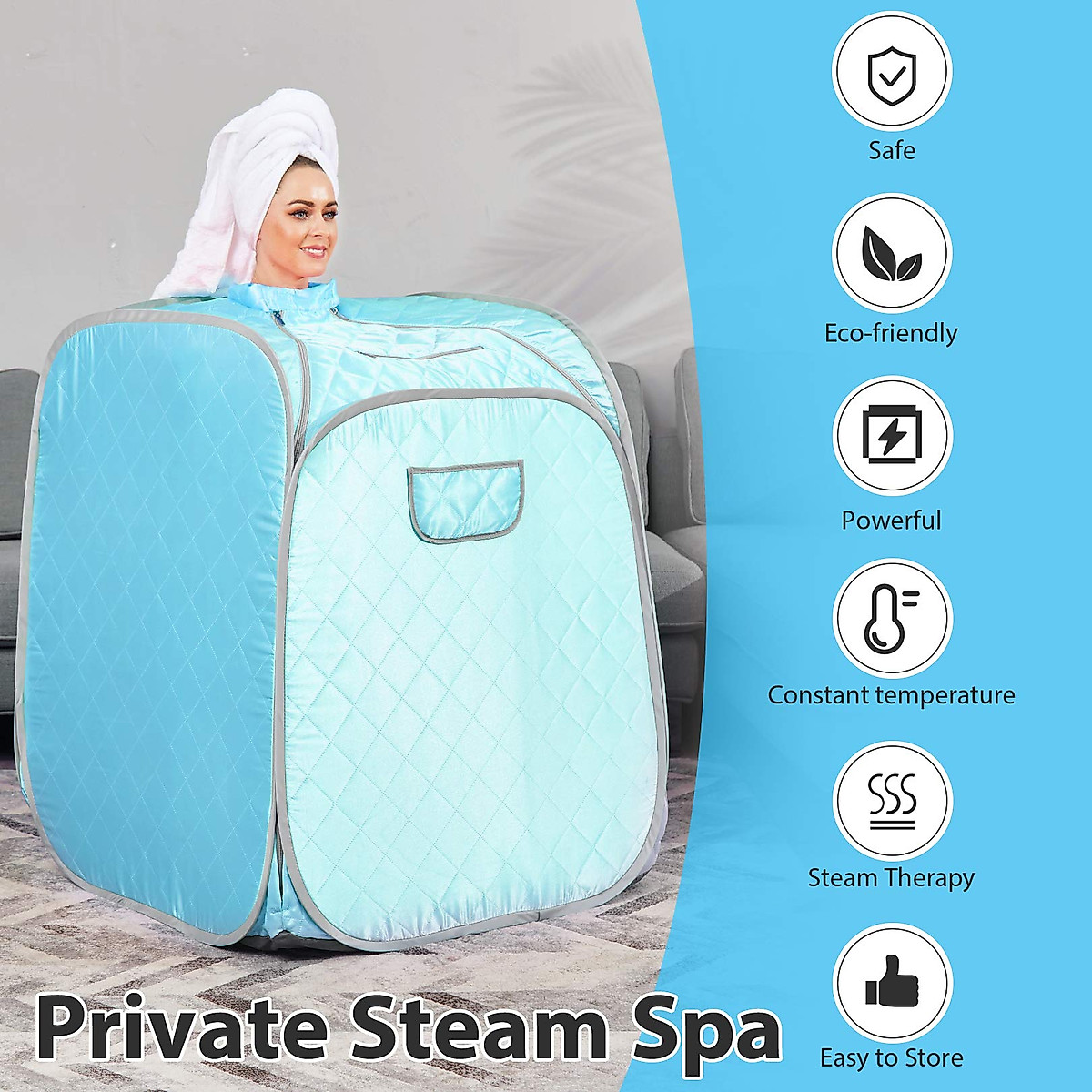 Himimi New Upgrade 2.5L Foldable Steam Sauna Portable Indoor Home Spa Relaxation at Home, 60 Minute Timer with Chair Remote (Square, Green)