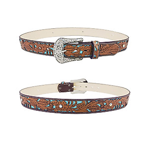 TOPACC Western Belts for Woman Cowgirl Brown Turquoise Cowboy Belt Bling Floral Rodeo Belt for Jeans Gilrs Country Concert Outfit