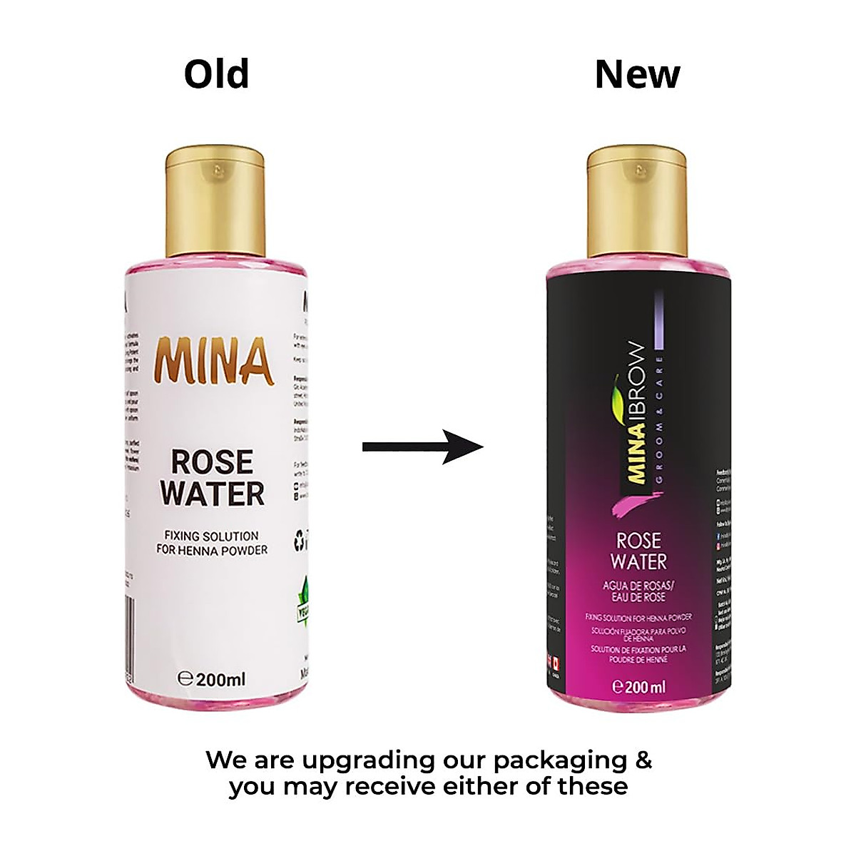 Mina Rose Water Facial Toner And Eyebrow Henna Tint Fixing Solution| Calming & Soothing, Suitable For All Skin Types | Organic, Refreshing Natural Rose Water | 200ml