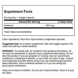 Swanson Melatonin 500 mcg 60 Veg Capsules (2 Pack)