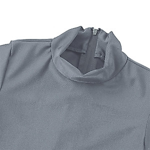 JEATHA Kids Girls Classic Long Sleeves Full Body Gymnastics Exercise Unitard Sports Leotard Bodysuit Costumes Dark Gray 13-14