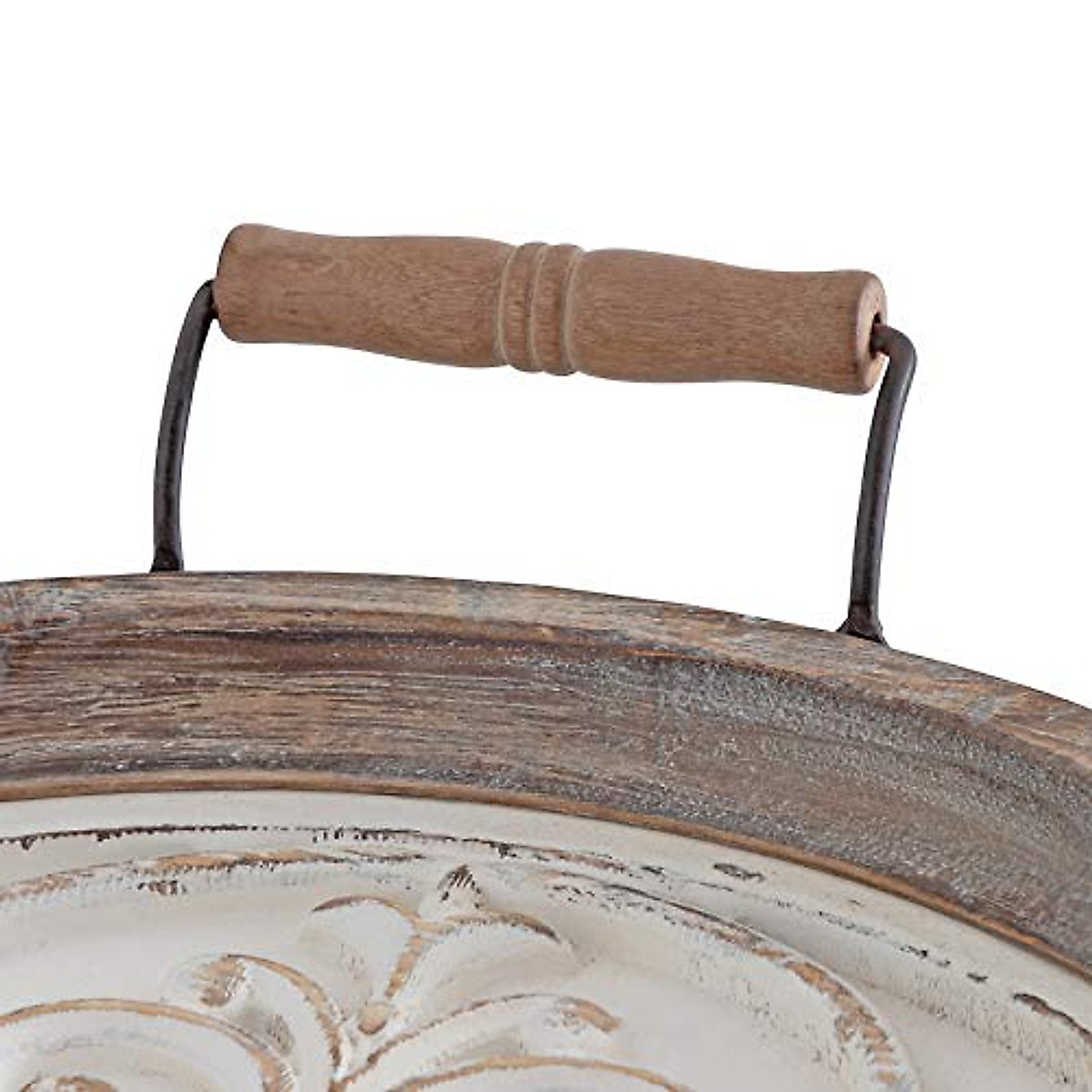 Kate and Laurel Hillrose Round Wooden Tray, 18 inch Diameter, Rustic Brown and White, Decorative Tray for Serving, Display, and Storage