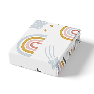 Erosebridal Girls Rainbow Fitted Sheet Sun and Stars Sheet Set Twin Size for Kids Boys Children Cartoon Cloud Bedding Set Girly Soft Microfiber Bed Sheet Home Decor with 1 Pillow Case(No Flat Sheet)