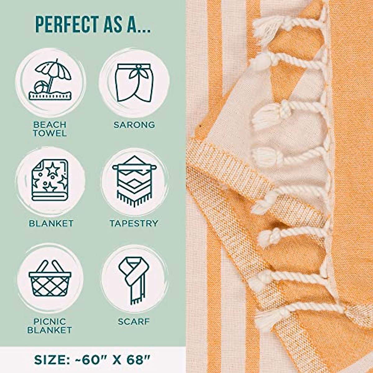 Sand Cloud Large Turkish Beach Towel - Sand Free - 100% Organic Turkish Cotton Yarn - Quick Dry Towel for Beach, Picnic Blanket or Throw - As Seen on Shark Tank - Boho Honey XL