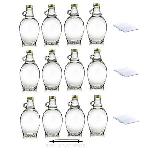 Premium Vials, 8 Ounce, 12 Pack, Empty Glass Syrup Bottles For Canning, with Metal Lids, Glass Maple Syrup Bottles (12 Pack with Shrink Wrap)