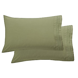 Elegant Comfort Luxury Ultra-Soft 2-Piece Pillowcase Set - 1500 Premium Hotel Quality Microfiber Double Brushed - Wrinkle Resistant, Standard/Queen, Sage/Green