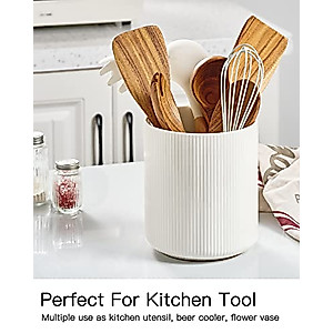 Getstar Utensil Holder, Large Kitchen Utensil Holder for Kitchen Counter (H7.2” x W6.2”), Ceramic Cooking Utensil Holder with Cork Mat, Kitchen Decor for Counter (White, Utensils Not Included)