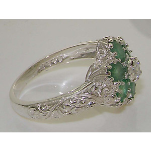 LetsBuyGold 925 Sterling Silver Real Genuine Emerald & Diamond Womens Cluster Ring - Size 11 (0.09 cttw, H-I Color, I2-I3 Clarity)