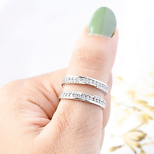 Facet Jewel 3/4 Carat Cubic Zirconia Enhancer Guard Open Two Row Band Ring for Women in 925 Sterling Silver (VVS, 0.71 CTW) Stacked Band Ring Size 5