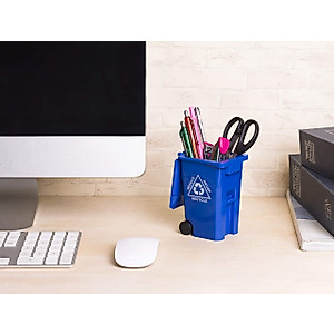 Wiosi Mini Curbside Garbage Trash Bin Pen Holder and Unique Tiny Size Recycle Can Set Pencil Cup Desktop Organizer Green Blue 2-Pack