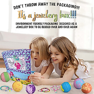 Mermaid Bath Bombs for Girls with Jewelry Inside Plus Jewelry Box for Kids. All Natural and Organic - Easter Basket for Girls Bath Bombs, Skin moisturizing Bubble Bath Fizzies with Surprise Toys