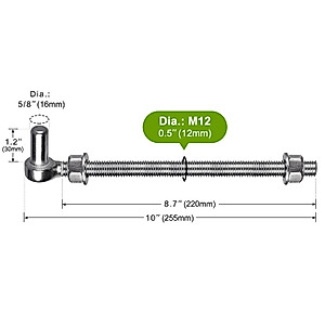 Insaga M12x 10'' J-Bolt Gate Hinge, 304 Stainless Steel Farm Gate Hinge, 4pcs J-Bolt Post Hinge with 5/8" Male Pin for Chain Link Fence Gate