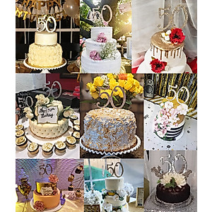 Honbay 50 Birthday Cake Topper Sparkly Bling Alloy Crystal Rhinestones Cake Topper Cake Decoration for 50th Birthday or Anniversary Party (Gold)