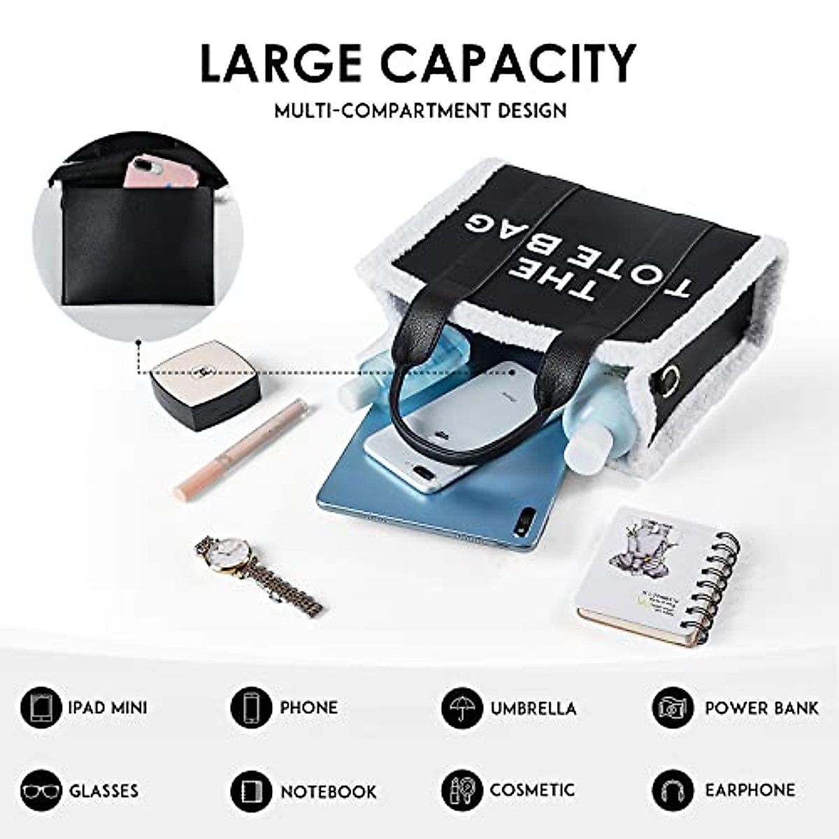 JQAliMOVV The Tote Bags for Women - Personalized Leather Tote Bags Mini Top-Handle Crossbody Tote Bag Handbag for Travel Work Shopping (Black)