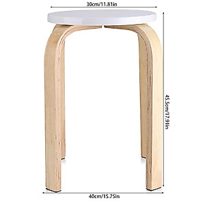 Backless Round Stool Anti-Slip Bentwood Stool Stackable Wooden Finished Chair for Kitchen,Home, Garden, Playroom,Living Room,Class Room(1 pcs)(White)