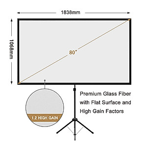 Portable Projector Screen with Stand, Outdoor Movie Screen, 80 Inch 16:9 Light-Weight, Mobile and Compact, Easy Setup and Carrying, Projection Screen with 1.2 Gain Glass Fiber, Idea for Home Cinema