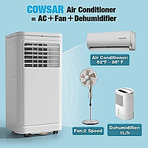 COWSAR Portable Air Conditioner 8500BTU 4-in-1 Air Conditioner Portable for Room Cooling Up 250sq.ft. 24 Timer Mini Air Conditioner ＜53dB Air Conditioner No Window