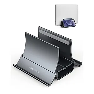 MOMAX Vertical Laptop Stand Holder, Gravity Auto Locking Holder Storage Dock, Space Saving for Desk Organizer, Fits All MacBook, iPad, Surface, Dell, Chromebook, Gaming Laptops (Up to 17.3 inches)