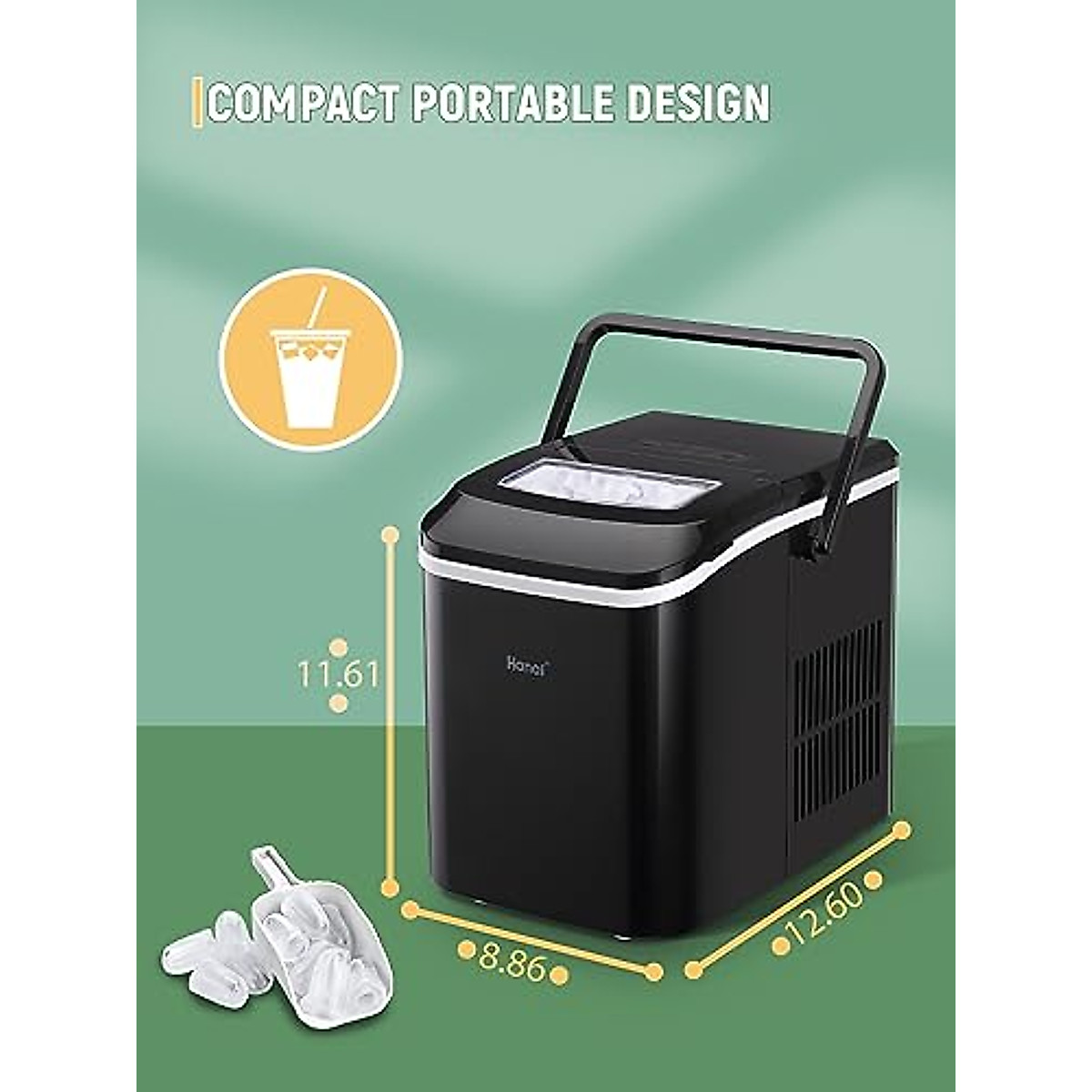 WANAI Ice Maker Countertop Portable Ice Maker Machine Self-Cleaning 26lbs/6-8Mins/24Hrs Ice Machine with Two Ice Cube Sizes and Scoop & Basket for Home/Office/Bar/RV Use