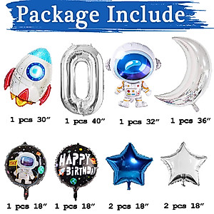 10 PCS Space Theme 0-9 Birthday Balloons Decoration, Big Foil Mylar Number 0 Astronaut Spaceman Rocket Moon Star Balloons for Boy Space Galaxy Theme Birthday Party Supplies