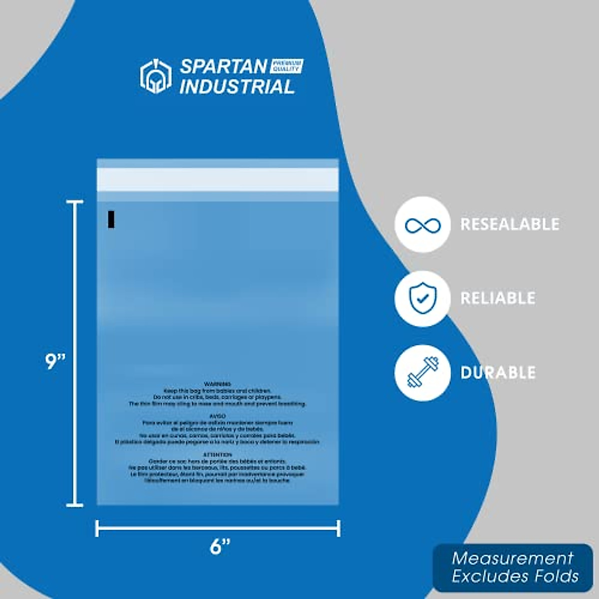 Spartan Industrial - 6" X 9" (1000 Count) Self Seal Clear Poly Bags with Suffocation Warning for Packaging, Shipping & FBA - Permanent Adhesive