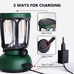 Mesqool Camping Lantern Rechargeable Battery 6000mAh, 650LM LED Lanterns for Power Outages Emergency Hurricane, Solar Hand Crank Lantern for 200 Hours