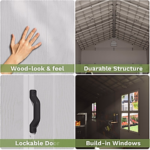 Patiowell 4' x 8' Outdoor Storage Shed with Floor, Plastic Shed Outside Resin Tool Shed with Two Windows and Lockable Door for Backyard Garden Patio Lawn, Light Grey (Fit-it Shed)