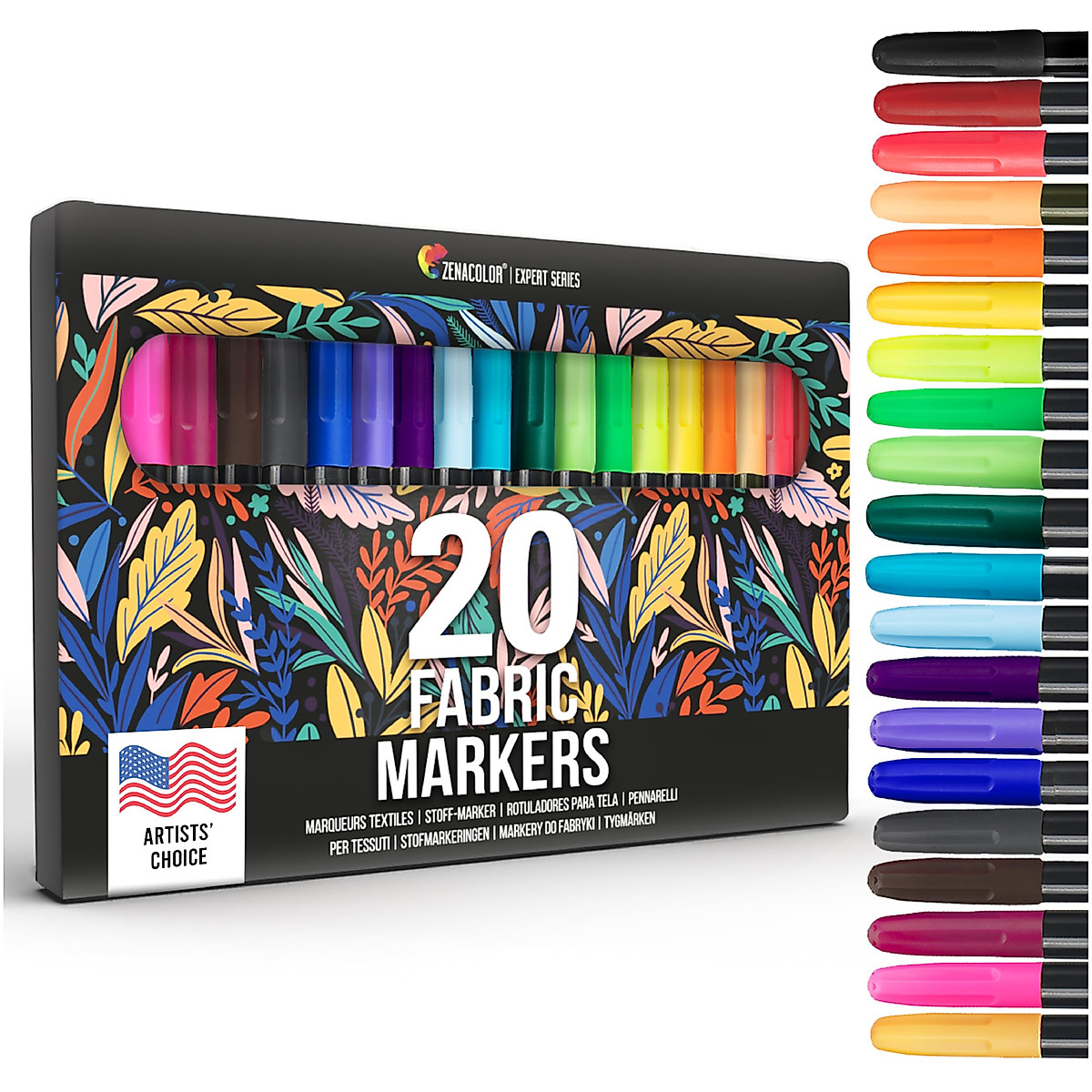 Zenacolor 20 Fabric Markers Pens Set - Non Toxic, Indelible and Permanent Fabric Paint Fine Point Textile Marker Pen - Pens Fine Point Tip