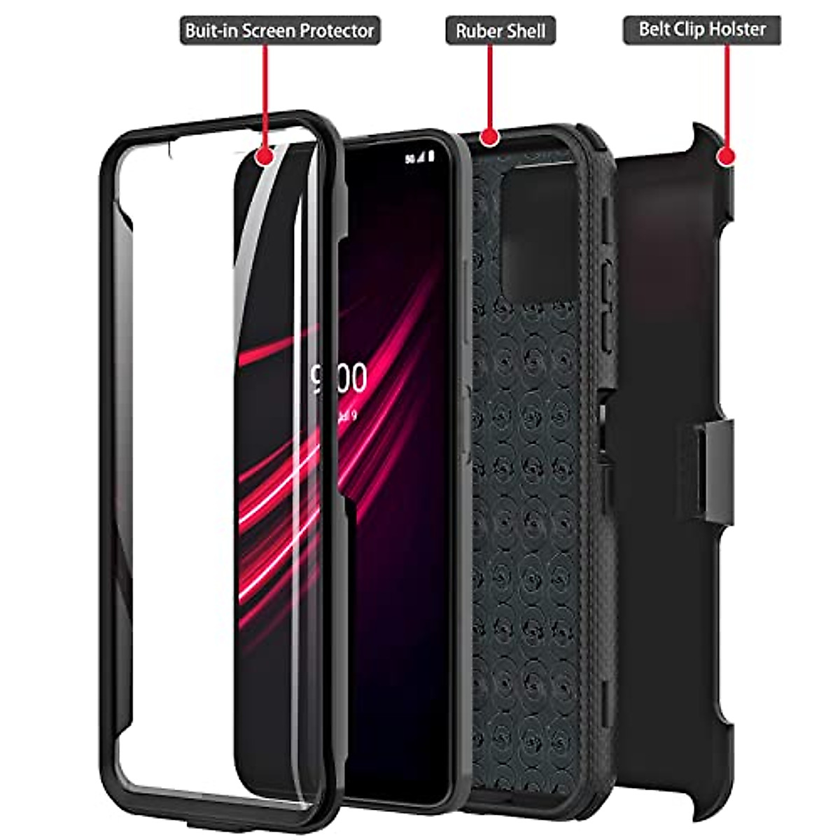 HONTECH for T-Mobile Revvl 6 Pro 5G Case,Holster Phone Case with Built-in Screen Protector Swivel Belt Clip Heavy Duty Full Body Protection Shockproof Kickstand Cover for Outdoor Sports