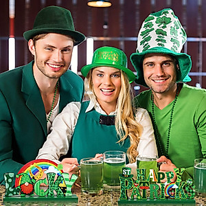 3 Pieces St. Patrick's Day Table Decoration Shamrock Sign Table Centerpiece Leprechaun Decoration Wooden Irish Themed Decors for St. Patrick's Day Holiday Dinner Coffee Tier Tray, 7.87 x 4.72 inch