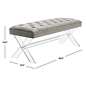 Safavieh Couture Home Tourmaline 48-inch Glam Dark Grey Velvet Tufted Acrylic Bench