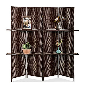 Room Dividers and Folding Privacy Screens 4 Panel 67 Inch Tall Portable Room Seperating Divider w/ 2 Display Shelves Solid Wood Room Partitions and Dividers Freestanding for Home, Office