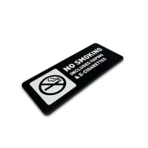 No Smoking Sign by GDS - ADA Compliant, with Raised Icons and Lettering- Includes Adhesive Strips for Easy Installation 7" W x 3" H - (Brushed Black)