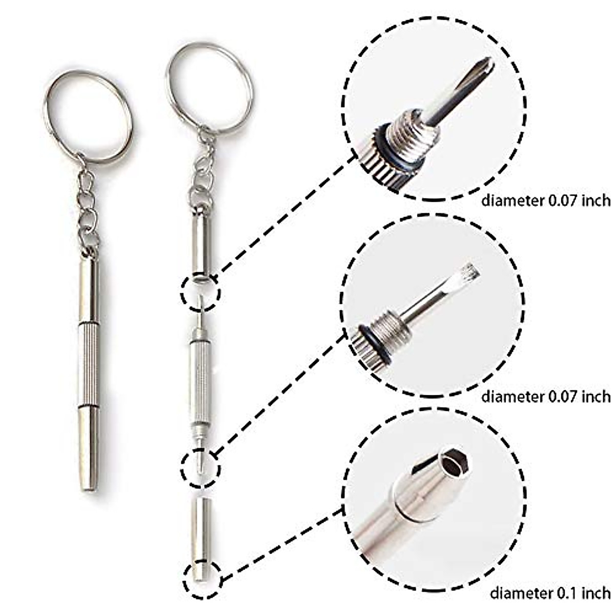 ReNext Keychain eyeglass screwdriver, screwdriver key,5PCS/Set 3 in 1 Aluminum Steel Eyeglass Screwdriver Sunglass Watch Repair Kit With Keychain Portable Screwdriver Hand Tools, eyeglass repair