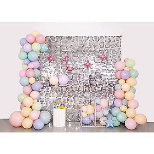 Shimmer Backdrop Sequin Wall Panel Backdrop Silver Sequins for Birthday, Anniversary Wedding Engagement Party Decoration (24Pcs)