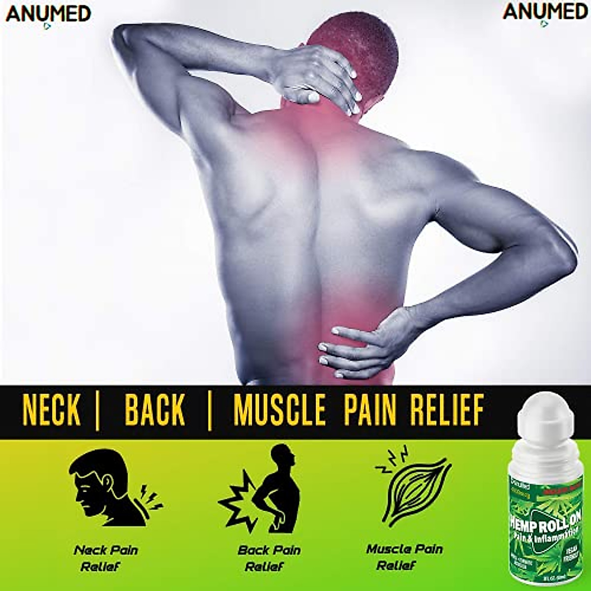 ANUMED Hemp Roll-On 4000mg Pain Relief. Fast Acting, Long Lasting, Maximum Strength with Arnica + Turmeric for Anti-Inflammatory, Natural Recovery, Joint, Muscle, Nerve Pain Reliever 2 Packs of (1oz)