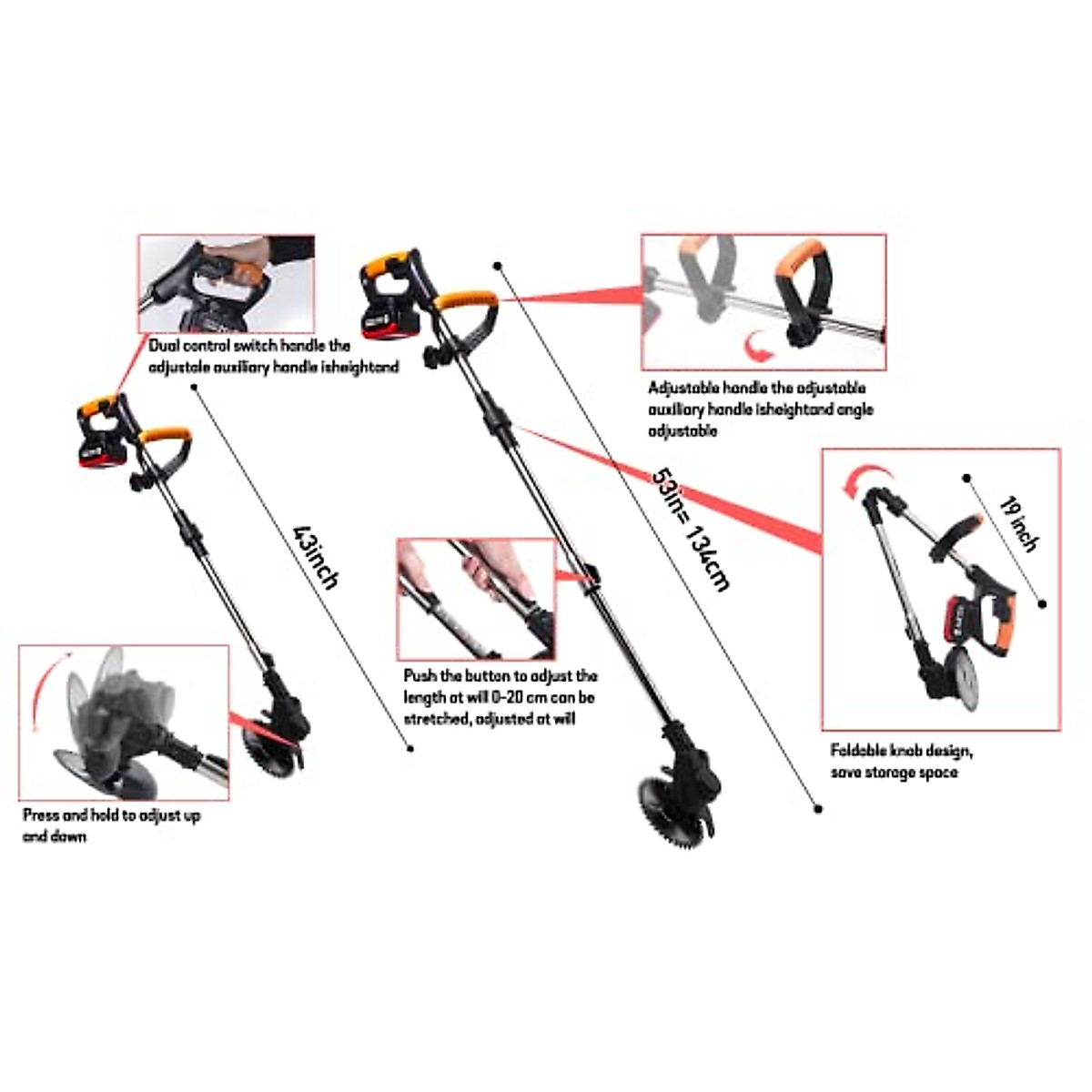 Battery Powered Weed Wacker Cordless- Electric Weed Trimmer Rechargeable- Two 4.0 Ah Battery Operated Weed Whacker Cordless 21V Grass Edger Trimmer with Blade and Charger - Lawn Yard Garden