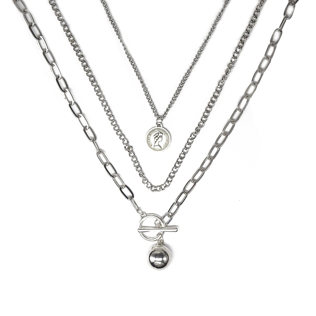 YERTTER Dainty Emo Necklace Layering Chain Choker Necklace Boho Jewelry Set Layered Silver Coin Pendant Statement Chunky Chain Necklace Valentine's Day Giftfor Women Man