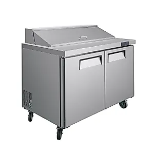 Quantum Commercial Grade Mega Top Sandwich/Salad Prep Table | Stainless Steel | 2 Door | Insulated Lid | Cutting Board Included | (18) 1/6 Size Pans Included | 48.2” W x 34” D x 46.5” H