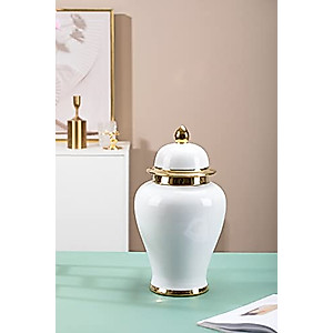 GaLouRo White Ginger Jar with Gold Trim, Ginger Jar Vase Decor for Centerpiece Table Decorations,Living Room Decor, Shelf Decor,15inches
