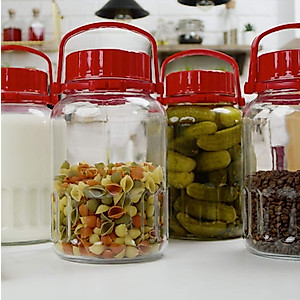 1 Gallon Glass Jar With Lid Wide Mouth Airtight Plastic Pour Spout Lids Bulk-Dry Food Storage Pickling Mason Jar Canister Raw Milk Bottle Jug Fermenting Sun Tea Kombucha Kefir Water Storing Canning