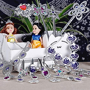 Liberty Imports 50 PCS Princess Jewelry Dress Up Accessories, Pretend Play Set Jewelry Party Favors for Girls Cosplay Party Favors with Crown Wand Ring Earring Necklace